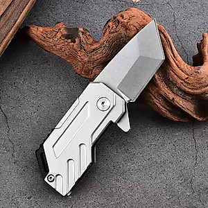 ESaure Mini Flipper Pocket Knife (TK22), 1.57 Inch D2 Stainless Steel Blade with Stone Washed Technique, Everyday Utility Knife with G10 Lanyard Hole, 3.24 oz, Silver.