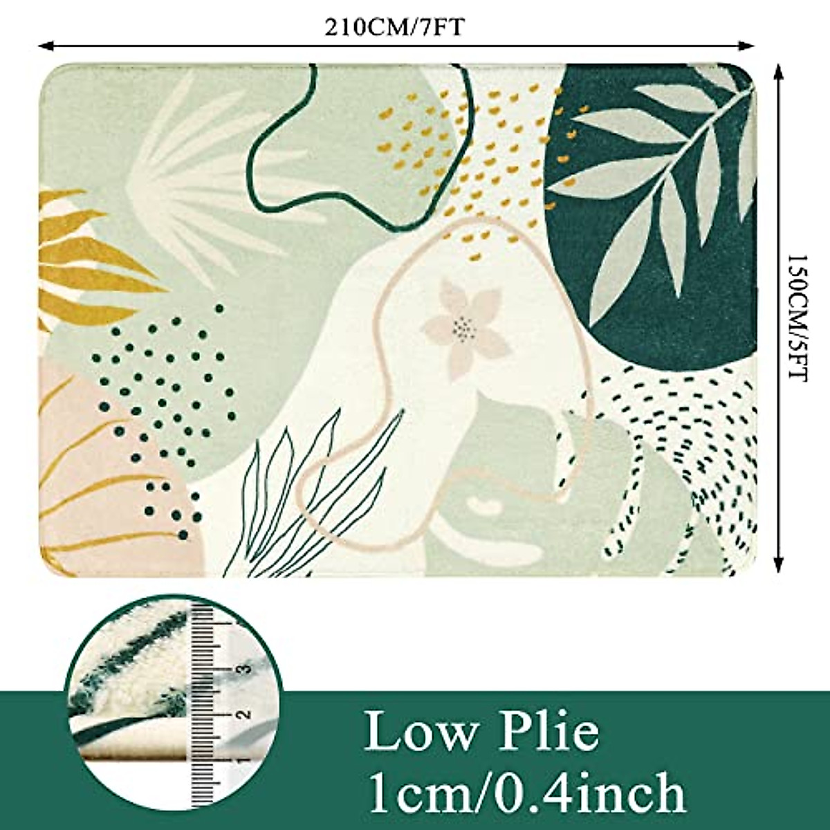 Lahome Green Botanical Print Washable Rugs - 5x7 Area Rugs for Living Room Boho Throw Large Bedroom Kitchen Rug Non-Slip Low-Plie Entryway Rug Floor Mat Carpet for Dining Laundry Room Office Rug