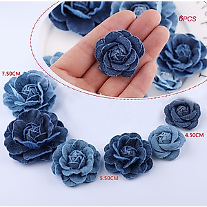 YXQ 6Pcs Fabric Flower 3 Sizes Denim Flowers Decoration DIY Crafts
