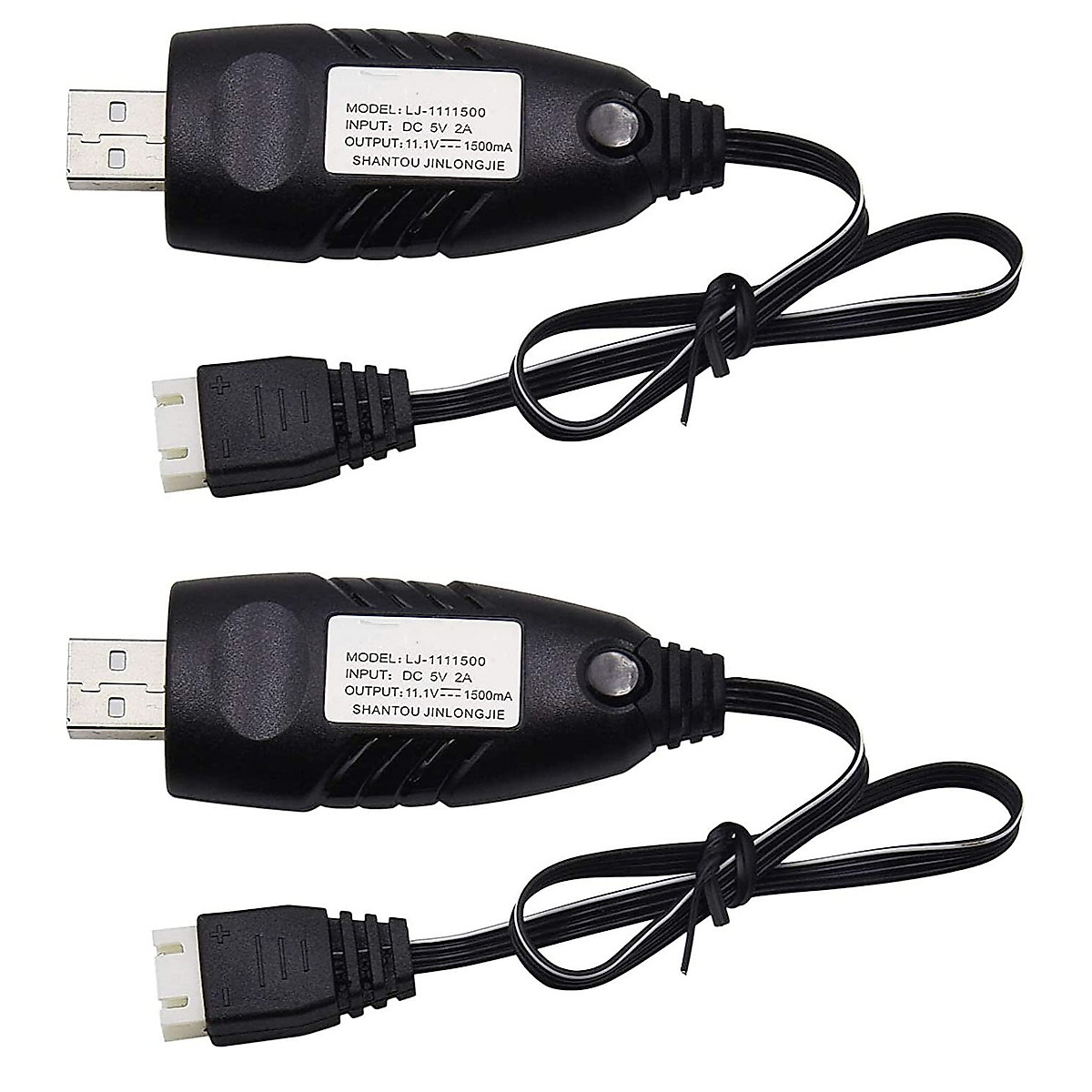2 Pack 11.1V 1.5A USB Charger Cable Suitable for RC Car Boat Airplane Drone Airsoft 11.1V 3S 3 Cell Lipo Battery / 11.1V USB New
