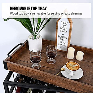 4 EVER WINNER Bar Carts for Home, Home Bar Serving Cart with 12 Bottle Wine Rack and Wine Glasses Holder, Rustic Rolling Bar Cart with Removable Shelves for Home