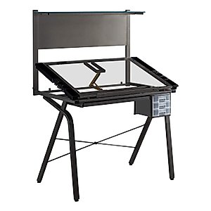 Monarch Specialties Contemporary Adjustable Multi-Functional Tempered Glass Drafting Table, Grey/Clear