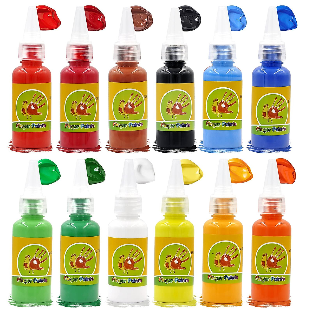 Magicdo 12 PCS Washable Non-Toxic Finger Paint for Kids Toddlers 1-3, Tempera Paint for DIY Crafts Painting, Safe Bath Paint, School Painting (12colors X 1fl oz)