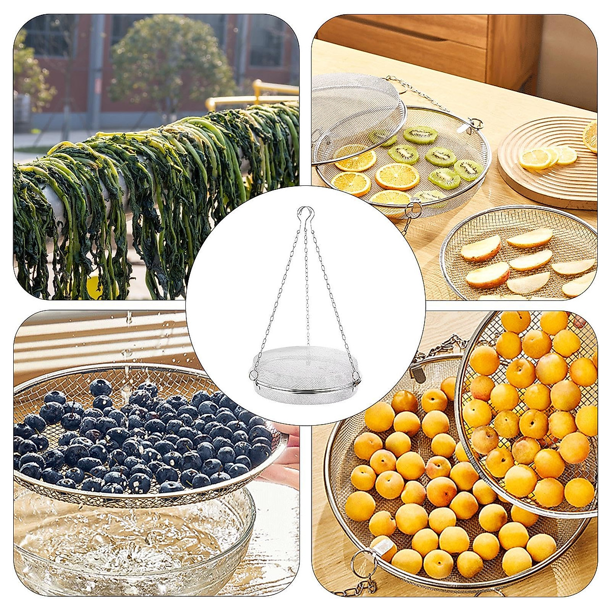 Generic Food Drying Fish Net - Stainless Steel Fly-Proof Round Hang Mesh Drying Rack | Herb Drying Rack for Shrimp, Fish, Fruit, Vegetable, Herb Dehydrating, Efficient Food Preparation