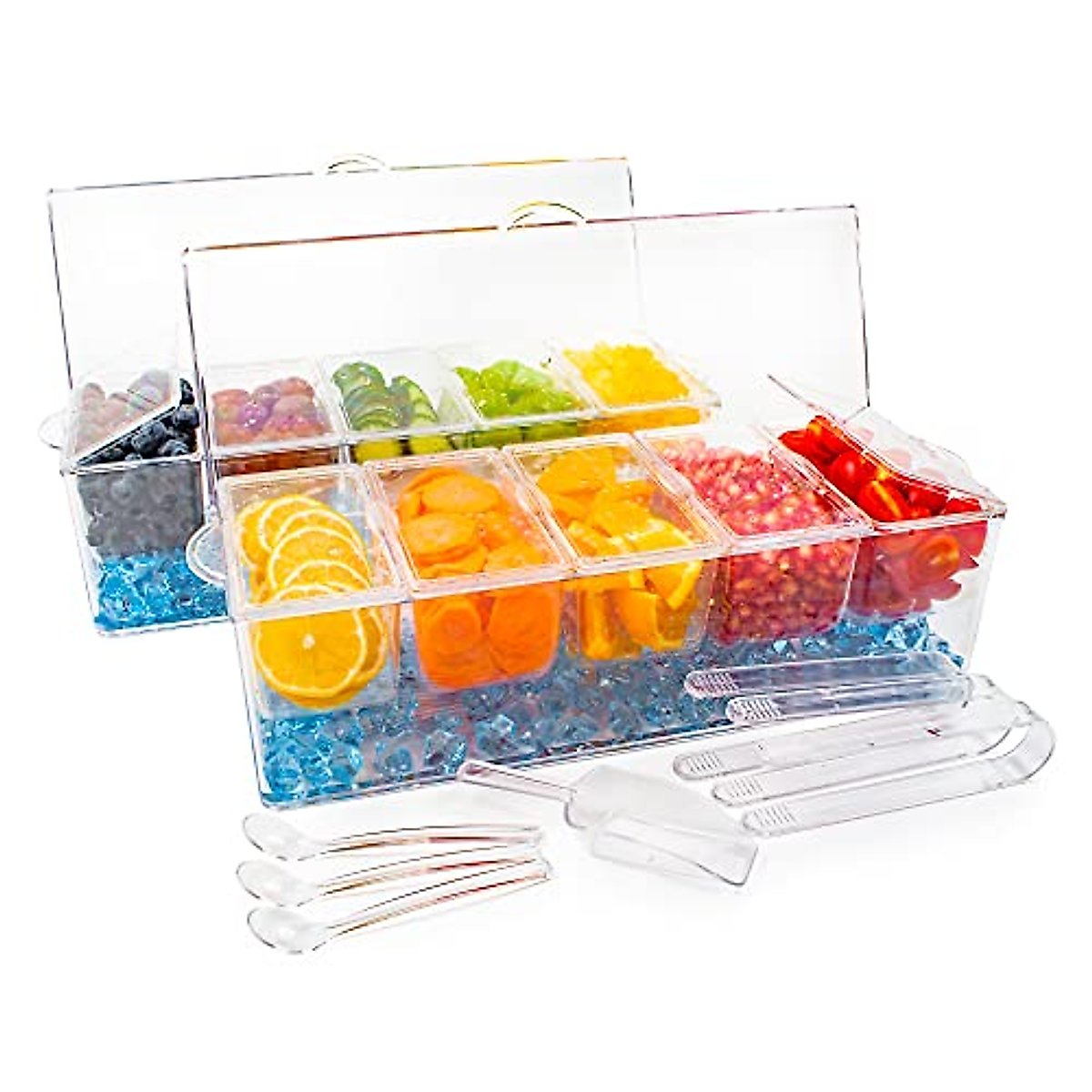 gesPINK Condiment Trays, Condiment Servers, Set of 2 Garnish Trays with Lid for Bar, Bar Fruit Caddies with Lid, Bar Condiment Trays with Lid, Condiment Servers for Parties, Chilled Serving, Utensils