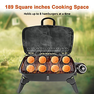 CAMPLUX Small Propane Grill 10,000 BTU, Portable Propane Grills 189 Square Inches, BBQ Tabletop Gas Grill for Camping, Picnic, RV Travel, Outdoor Cooking, Black