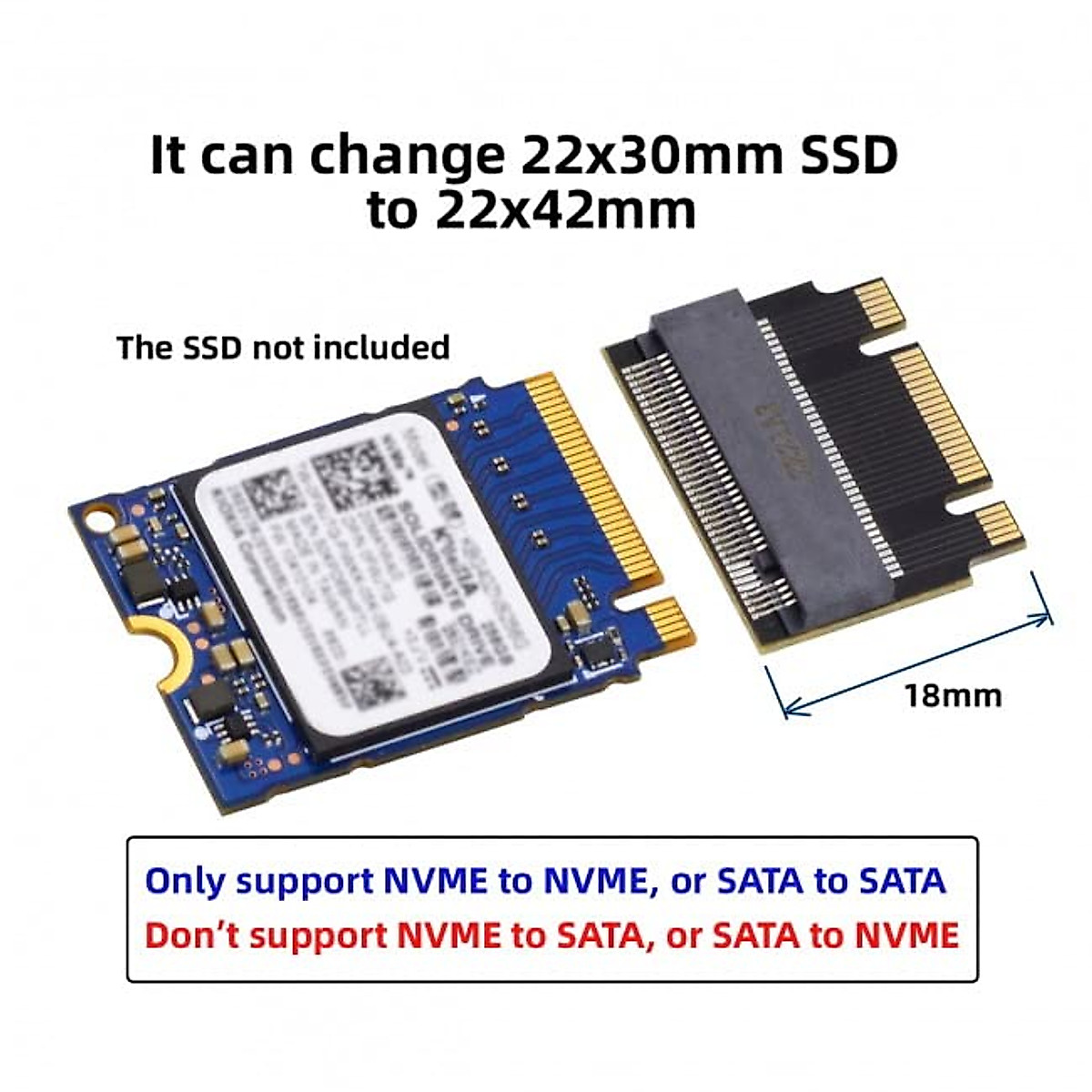 xiwai NVME M-Key NGFF B+M 22x30mm to 22x42mm Male to Female Extension Adapter Compatible with Legion Go ThinkPad 2230 2242 SSD