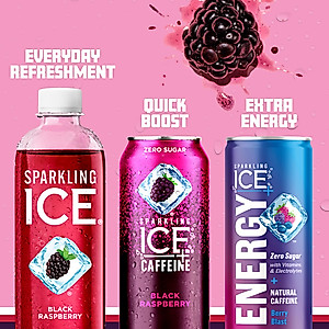Sparkling ICE, Black Raspberry Sparkling Water, Zero Sugar Flavored Water, with Vitamins and Antioxidants, Low Calorie Beverage, 17 fl oz Bottles (Pack of 12)
