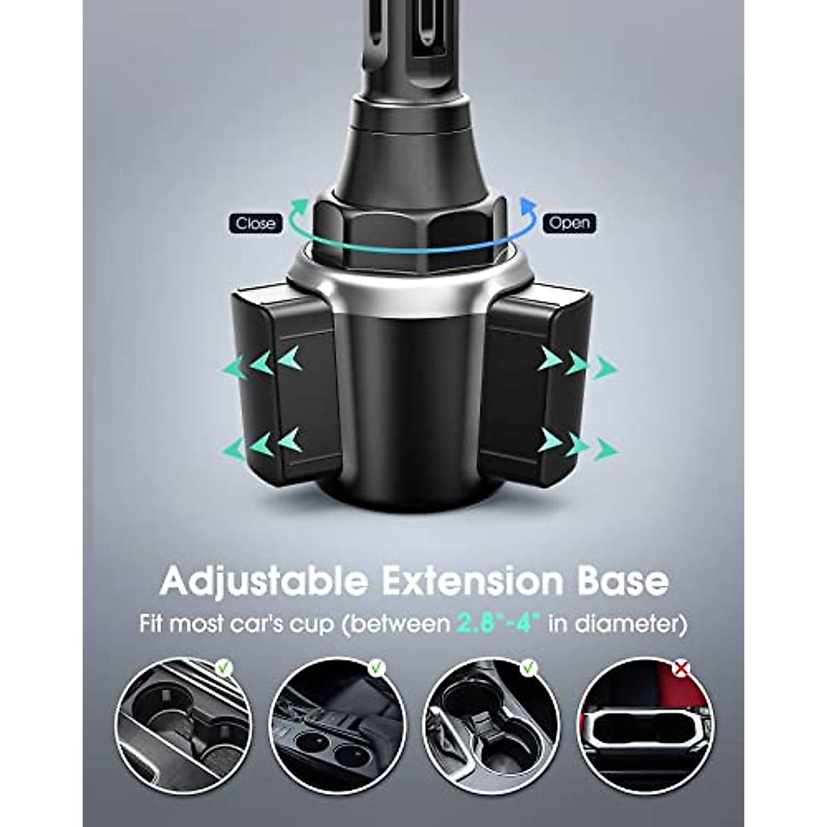 FEGO Cup Phone Holder for Car, [Height Adjustable Pole], Never Shake & Bumpy Roads Friendly Car Phone Holder Mount, Hands-Free Cup Holder Phone Mount Compatible with iPhone Samsung and All Cell Phones