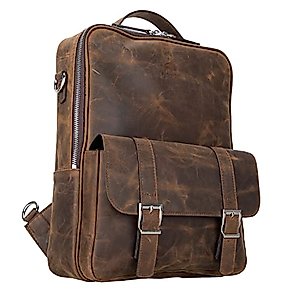 BLACKBROOK Premium Leather Backpack, Hazel Luxurious Genuine Leather Protective Travel Carrying Bag & Backpack, Laptop Bag, Case (Distressed Coffee)