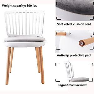 STARWAY Mid Century Modern Dining Chairs Set of 2, Retro Faux Velvet Accent Chair with Solid Wood Legs, Armless Side Chair Leisure Chair for Kitchen, Dining Room & Living Room (Gray)