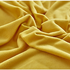 CLOTHKNOW Mustard Yellow Fluffy Comforter Set King 3Pcs Dark Yellow Velvet Bedding Comforter Sets Soft Flannel Comforter Soft Dark Yellow King Comforter Set