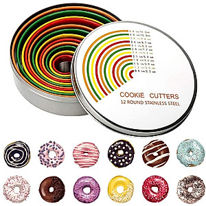 Round Cookie Biscuit Cutter Set,12 PCS Stainless Steel Cookie Cutter Set, Pastry Cutters in Graduated Sizes for Donut and Scone, Circle Cutter Cake Ring Molds