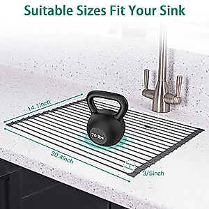 Roll Up Dish Drying Rack, 20.4’’ x 14.1’’ Over The Sink Multipurpose Roll Up Dish Rack Kitchen Portable Roll Up Sink Drying Rack, Anti-Slip Silicone Rolling Dish Drainer for Kitchen Counter
