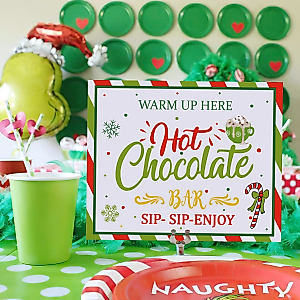 Winter Hot Chocolate Bar Kit Hot Cocoa Bar Banner Christmas Red Green Hot Chocolate Bar Signs Baby It's Cold Outside Toppings Labels Cup Tags Stickers for Wintertime Holiday Baby Shower Birthday