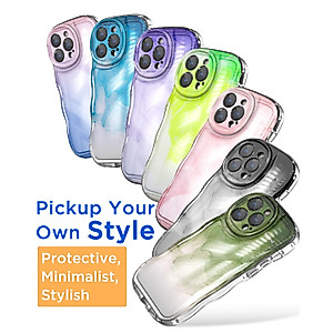 AICase iPhone 14 Pro Max Case Curly Wave Frame Cute Design with Full Camera Lens Protection,Aesthetic Kawaii Slim TPU Bumper Luxury Plated Shockproof Protective Transparent for Women Girls Men_4