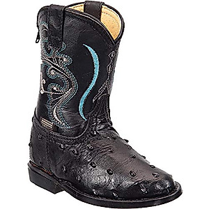 Kids Cowboy Boot Infant Toddler Ostrich Print Western Boot (2 Infant, Black)