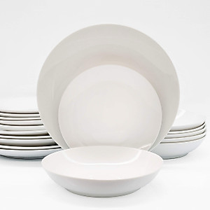 Euro Ceramica Bianco Service for 6 Dinnerware High Gloss Fine Porcelain White Essential, 8" x 4" Soup/Pasta Bowl Set 20oz Capacity for Soup Pasta Rice Cereal