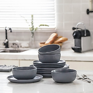 Stone Lain Logan 12 Pieces Stoneware Dinnerware Set, Grey