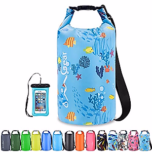 OMGear Waterproof Dry Bag Camping Gear Must Haves Dry Sack With Phone Pouch 40L/30L/20L/10L/5L Essentials for Kayaking Beach Boating River Paddling (Blue Fish,2L)