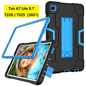 Bingcok Case for Galaxy Tab A7 Lite 8.7 Case, Heavy Duty Rugged Full-Body Hybrid Shockproof Drop Protection Cover Samsung 2021 Model SM-T220 / SM- T225 (1-Black+Blue)