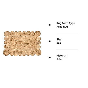 KLAVATE Scalloped Natural Jute Natural Color Reversible Braided Woven Rigo Area Rug, 2x3