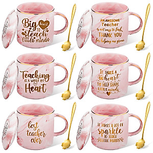Irenare Set of 6 Teachers Gifts 11.5 oz Pink Teacher Appreciation Mug Marble Ceramic Teacher Coffee Mug Best Teacher Gifts for Daycare Teachers Birthday Women Gifts with Lid and Spoon