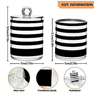 UMIRIKO 2 Pack Black White Stripe Qtip Holder - 10 oz Restroom Bathroom Organizers Storage Containers,Plastic Apothecary Jars with Lids for Cotton Ball,Cotton Swab,Cotton Round Pads,Floss 20605648