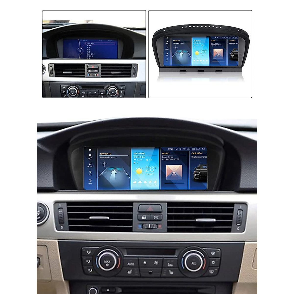 Android 12 Car Stereo GPS Sat Nav for BMW 5 Series E60 E61 E63 E64 3 Series E90 E91 E92 CCC CIC Touchscreen Multimedia Player + DVR,8-core 4+64-2005-2008 CCC 8.8 inches