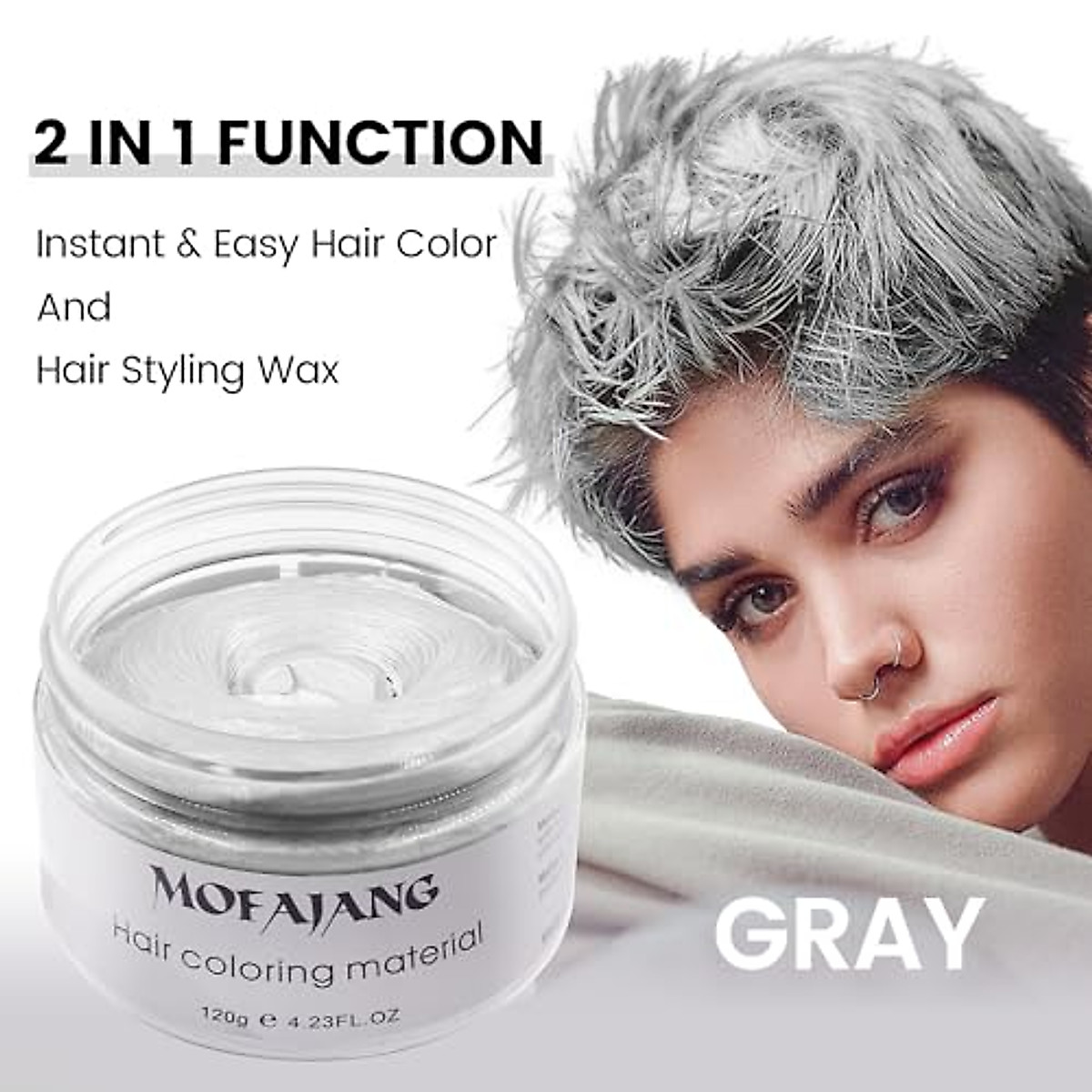 VOLLUCK Silver Gray Hair Wax Pomades 4.23 oz - Natural Hair Coloring Wax Material Disposable Hair Styling Clays Ash for Cosplay, Party (Silver Gray)