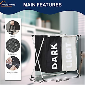 NOBLE HOME - Laundry Basket,Laundry Hamper,3 compartment laundry hamper,Dirty Clothes Hamper,bathroom accesories,Collapsible Laundry Baskets.Laundry Sorter,Hamper,Laundry Basket Sorter (2 SECTIONS)