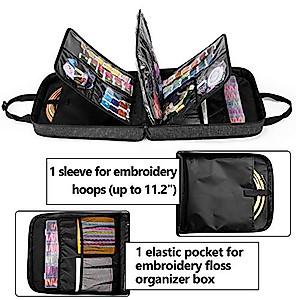 YARWO Embroidery Bag, Embroidery Projects Storage with Multiple Pockets for Embroidery Hoops (Up to 12"), Embroidery Floss and Supplies, Black with Arrow (Bag Only, Patented Design)