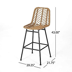 Great Deal Furniture Angela Outdoor Wicker Barstools (Set of 4), Light Brown and Black