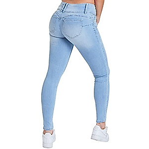 YMI Women’s Mid Rise Skinny Jeans, Wannabettabutt, Sustainably Made, Zip Fly, 3-Button, Fitted, Trendy, Butt-Lifting Stretchy Denim, Mid Waisted Jean, Full Length