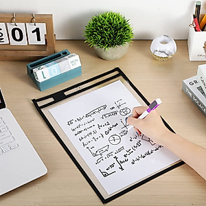 Nezyo 50 Pieces Dry Erase Pockets Plastic Job Ticket Holders Shop Holder Order Pockets Clear Sleeves Tickets Folders Plastic Sleeves for Paper Teacher Supplies for Classroom(Black,14 x 10 Inches)