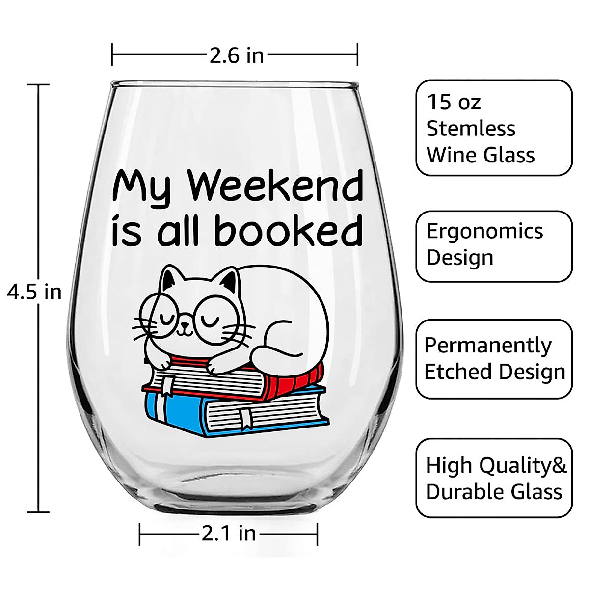 DYJYBMY My Weekend Is All Booked Wine Glass, Funny Book Club Gifts for Reader Lovers, Librarian,Teacher, Nerd Gift Idea, Nerd Christmas Gift, Inspirational Birthday Gifts for Friends