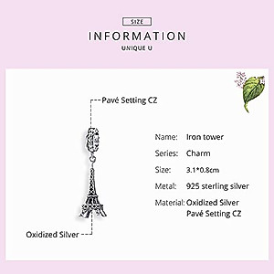Manhe Charms Landmark Series Charm Sterling Silver Travel Charms Dangle for Pandora Bracelet (Paris Eiffel Tower Charms Pendant)