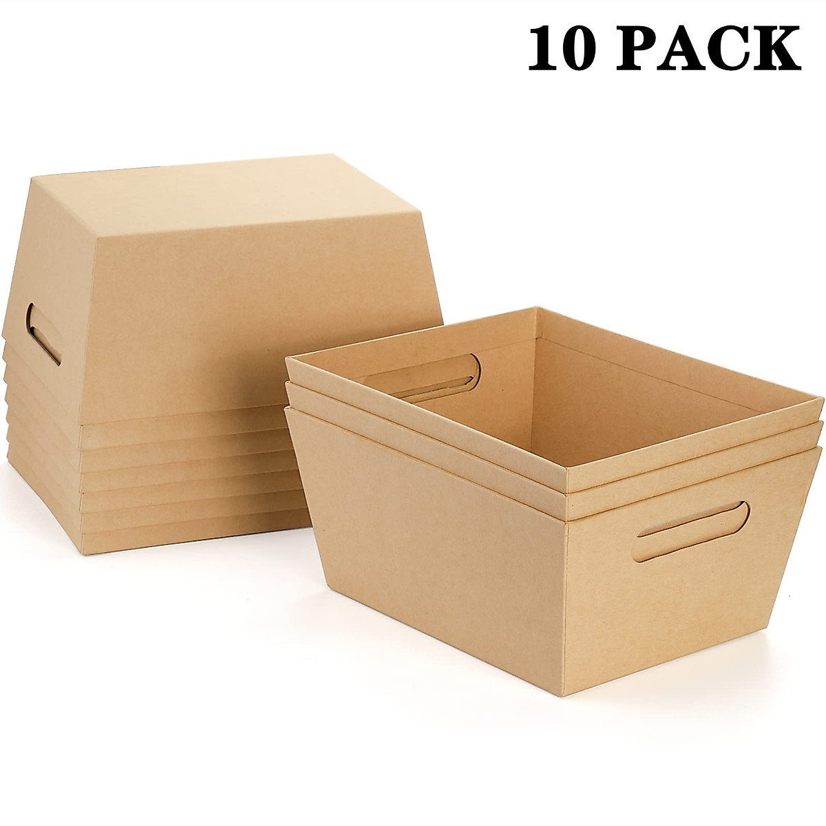 DEAYOU 10 Pack Kraft Basket With Handle, 5 LB Brown Paper Basket Holder for Wine Gift, DIY, Food, Snacks, Crafts