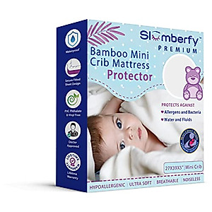 Mini Crib Mattress Protector by Slumberfy, Waterproof and Hypoallergenic Mattress Protector for Babies and Toddlers, Made of Bamboo Material, Mom's Choice Award Winner-27x39 inches