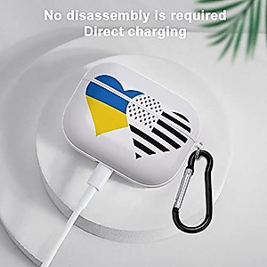 Ukraine Flag and American Flag Printed Bluetooth Earbuds Case Cover Compatible with AirPods Pro Protective Box with Keychain