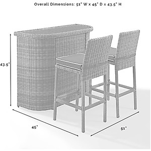 Crosley Furniture 3-Piece Bradenton Outdoor Wicker Bar Set with Two Stools and Cushions - Sand