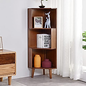 Maydear 3 Tier Corner Shelf, Rustic Corner Storage Rack Plant Stand Small Bookshelf for Living Room, Home Office, Kitchen, Small Space