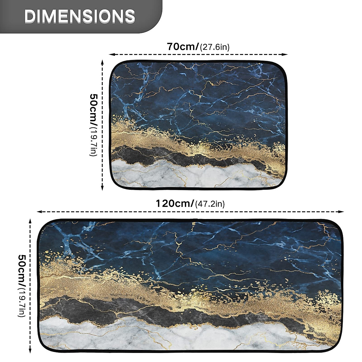 Kitchen Mats Rugs 2 Piece Set Bath Mat Antifatigue Cushioned Gold Black Marble for Floor Non Slip Washable (color3)