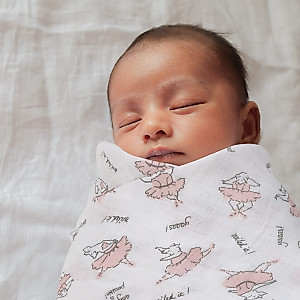 NoJo Ballerina Piggy Pink and White Tutu Dress, Ballet 100% Cotton 2Pk Muslin Swaddles