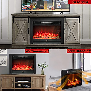 GLACER 750/1500W Electric Fireplace Wall Mounted Insert 28.5 Inch Heater with 2 Heat Levels, 3 Flame Visual, 5 Brightness Modes, Thermostat, Timing Function, Remote Control, Black