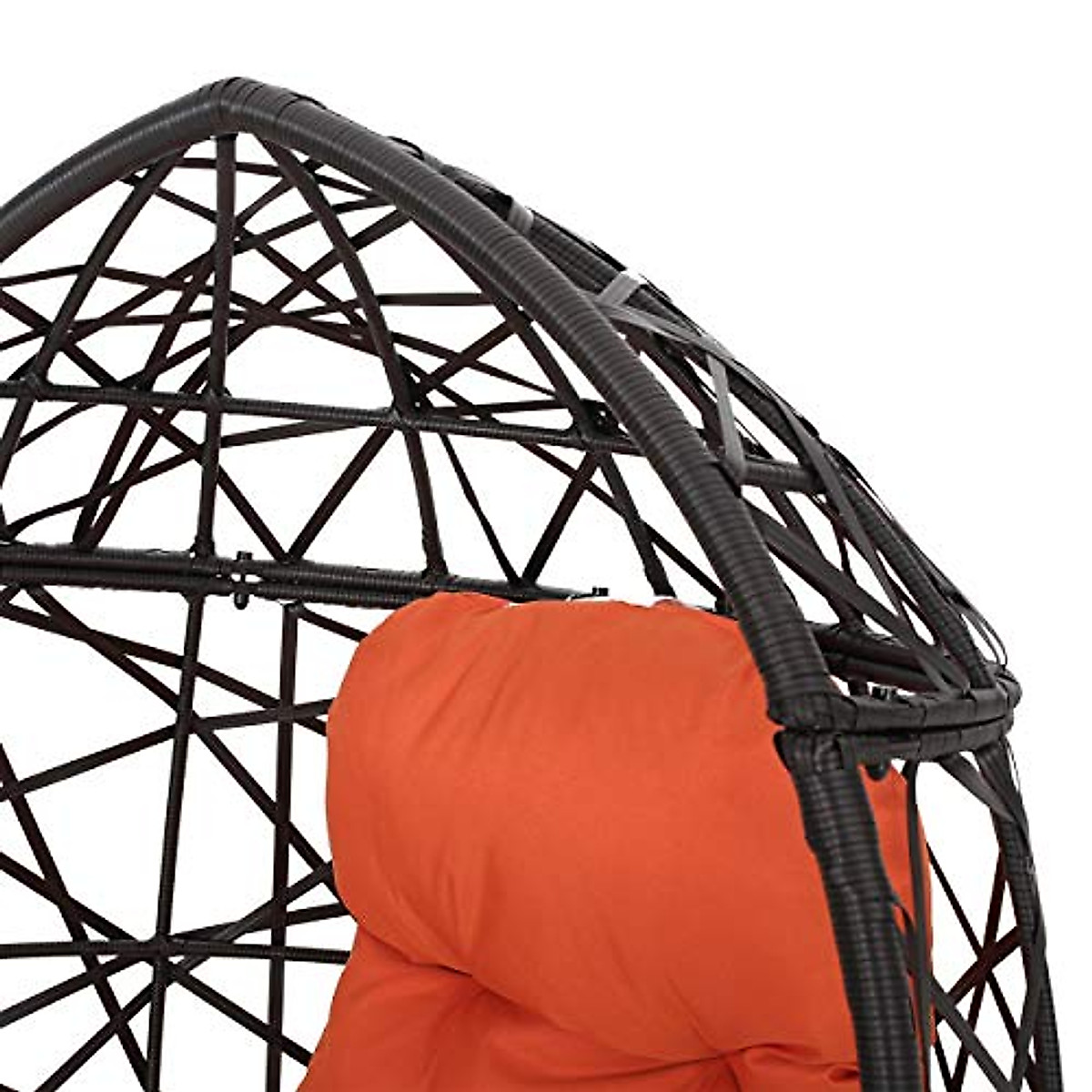 Great Deal Furniture Doris Outdoor Wicker Teardrop Chair with Cushion, Brown and Orange