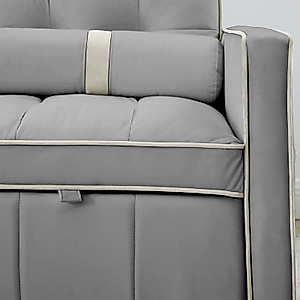 Convertible Sofa Bed,55"Sleeper Bed Modern Velvet Loveseat Futon Sofa Couch with Adjsutable Back and Arm Pockets,Small Spaces Pull Out Sleeper Sofa with 2 Lumbar Pillows for Living Room(Grey)