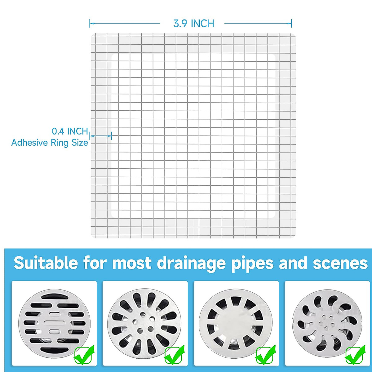 50 Pack, VIVIDLY Disposable Shower Drain Cover Hair Catcher Shower Drain Mesh Stickers, Bathroom, Laundry, Bathtub, Kitchen, Sink, Drain, for Human and pet Hair Catcher (Square 50 PCS)