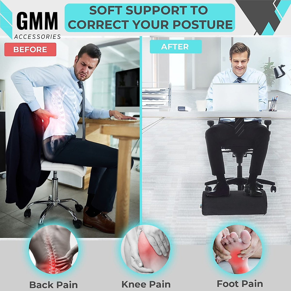 Office Foot Rest Under Desk - Comfortable Office Desk Foot Rest for Leg Support - Ergonomic Foot Rest for Computer Chair - Memory Foam Foot Stool Under Desk for Leg Relief - Office Desk Foot Rest