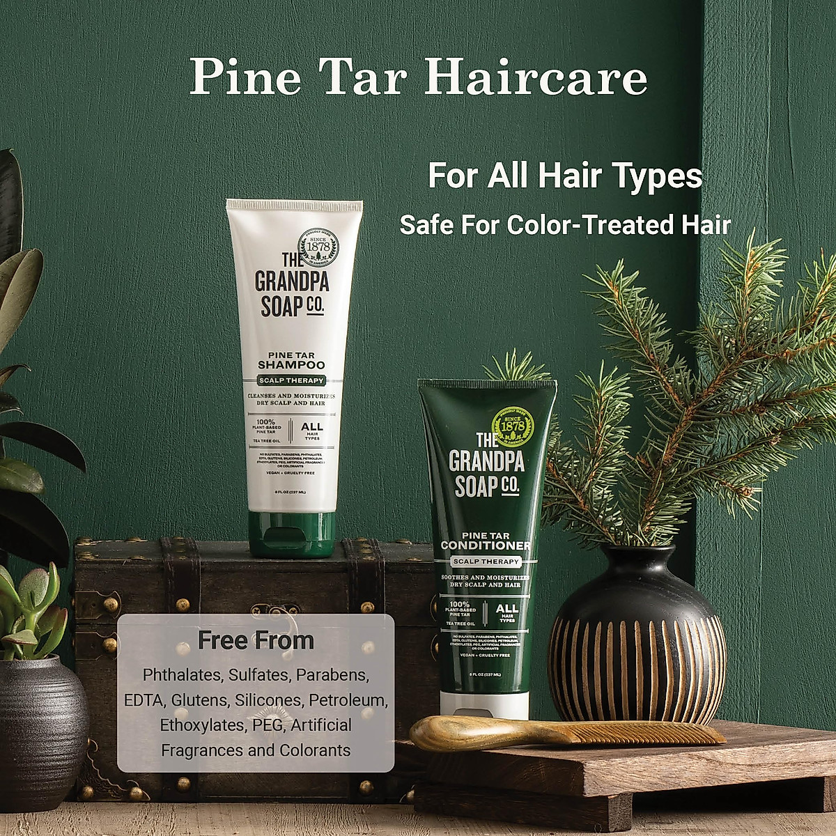 The Grandpa Soap Company Pine Tar Conditioner - Sooths and Moisturizes Dry Scalp, With Pine Tar and Tea Tree Oil, All Hair Types, Vegan, Sulfates and Parabens Free, 8 Fl Oz